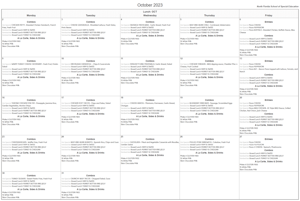 School Lunches - North Florida School of Special Education